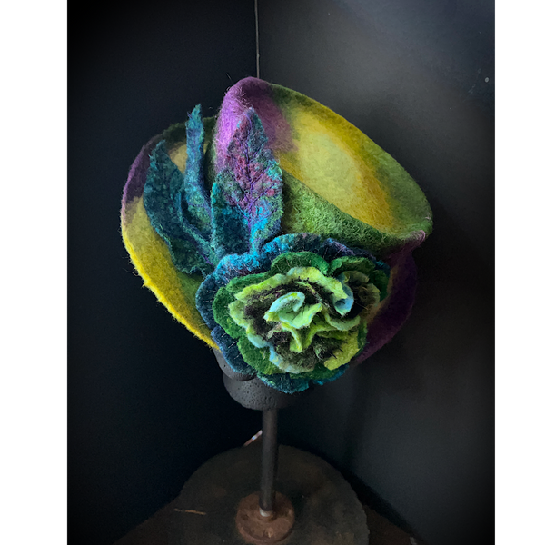 Felted top hat with rose - 22.5” - Mynoush