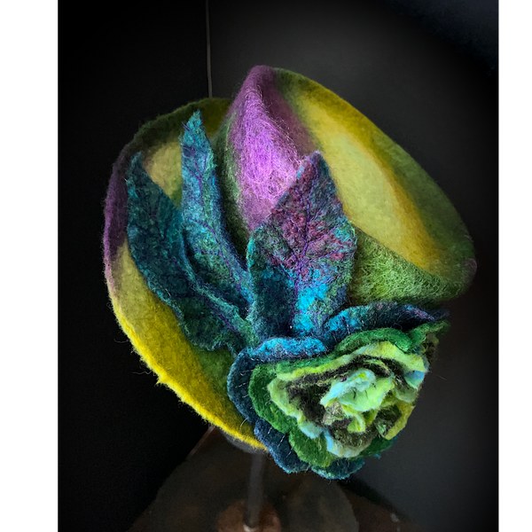 Felted top hat with rose - 22.5” - Mynoush